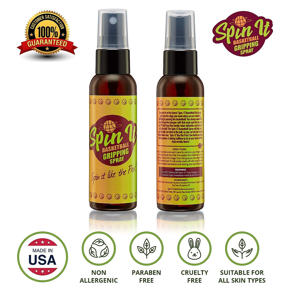 Spin-iT Basketball Hand Grip Spray - Use with Your Basketball Dribble Trainer - Basketball Grip Powder Replacement - Part of Your Basketball Accessories, Basketball Gear, Basketball Training 2 oz