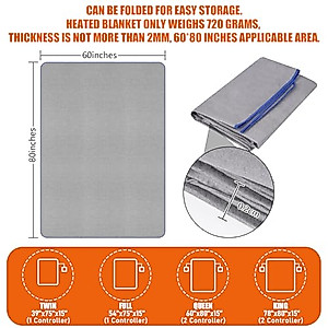 DD dedeo Graphene Heating Pad,Heating Mattress,0.2cm Ultrathin Blanket,72W,Machine Washable,Fast Heating,60 * 78inch for Bed,Dark Grey