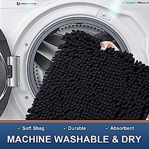 Smiry Luxury Chenille Bath Rug, Extra Soft and Absorbent Shaggy Bathroom Mat Rugs, Machine Washable, Non-Slip Plush Carpet Runner for Tub, Shower, and Bath Room(32''x20'', Black)