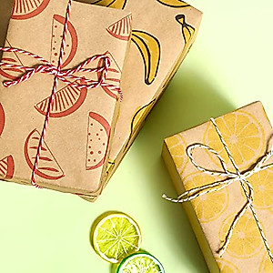 Packanewly Kraft Wrapping Paper Sheet - 6 Sheets Summer Design Reversible Gift Brown Wrap Paper - 17.5 x 30 inches per Sheet