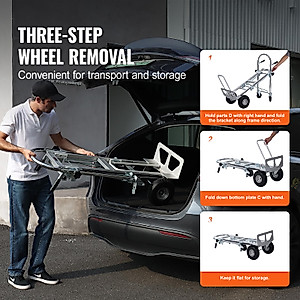 VEVOR Aluminum Folding Hand Truck, 4 in 1 Design 1000 lbs Capacity, Heavy Duty Industrial Collapsible cart, Dolly Cart with Rubber Wheels for Transport and Moving in Warehouse, Supermarket, Garden