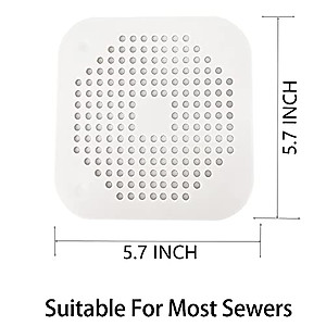 2 Pack Shower Drain Hair Catcher-Square 5.7 Inch Flat Durable Silicone Drain Hair Catcher, Shower Drain Hair Catcher with Suction Cups Easy to Install Bathroom,Bathtub,Kitchen