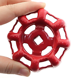 KKUANG 2PCS External Tap Handle Hollowed Out Round Wheel Cast Steel Valve Handwheel Square Hole 8x8mm Red Faucet Gate Shut Off Valve Handle for Patio Bathroom Toilet Kitchen Drainage