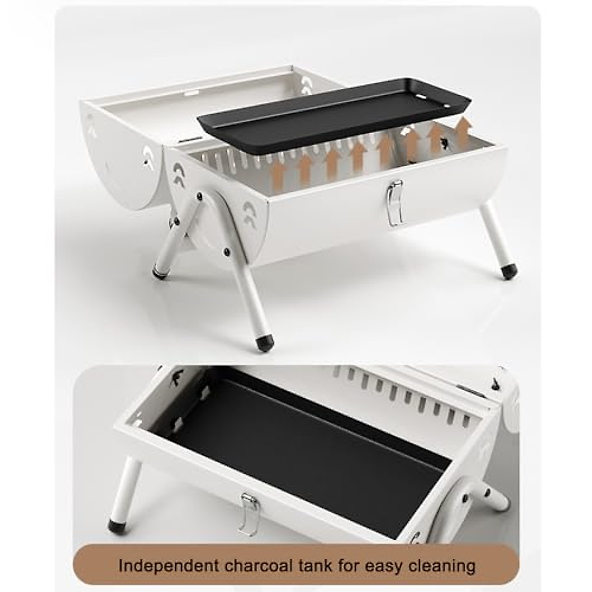 grilling and Frying 2-in-1 double-sided outdoor Charcoal grill ， portable bbq grill with lid ，camping grill，mini grill，table top charcoal grills (white no Frying pan)