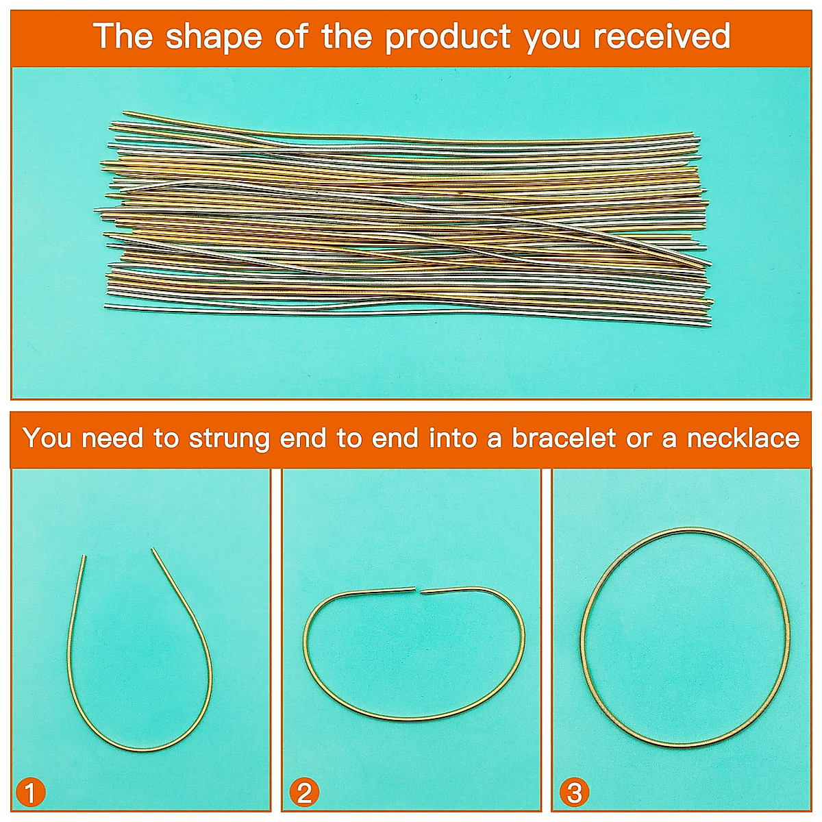 Oubaka 40Pcs Guitar String Bracelets for Women,Stainless Steel Coil Bracelets String Guitar String Spring Bracelets (Gold K,White K)