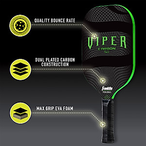 Franklin Sports Pickleball Paddle - Viper Carbon Fiber Core Pickleball Paddle - USA Pickleball (USAPA) Approved Paddle - 13mm Carbon Fiber Core,Green