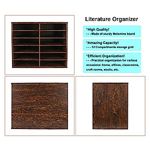 PAG Wood Desktop Literature Organizer Adjustable File Sorter Mail Center Magazine Holder Paper Storage Cabinet Classroom Keepers Mailbox for Office Home School, 12 Compartments, Brown