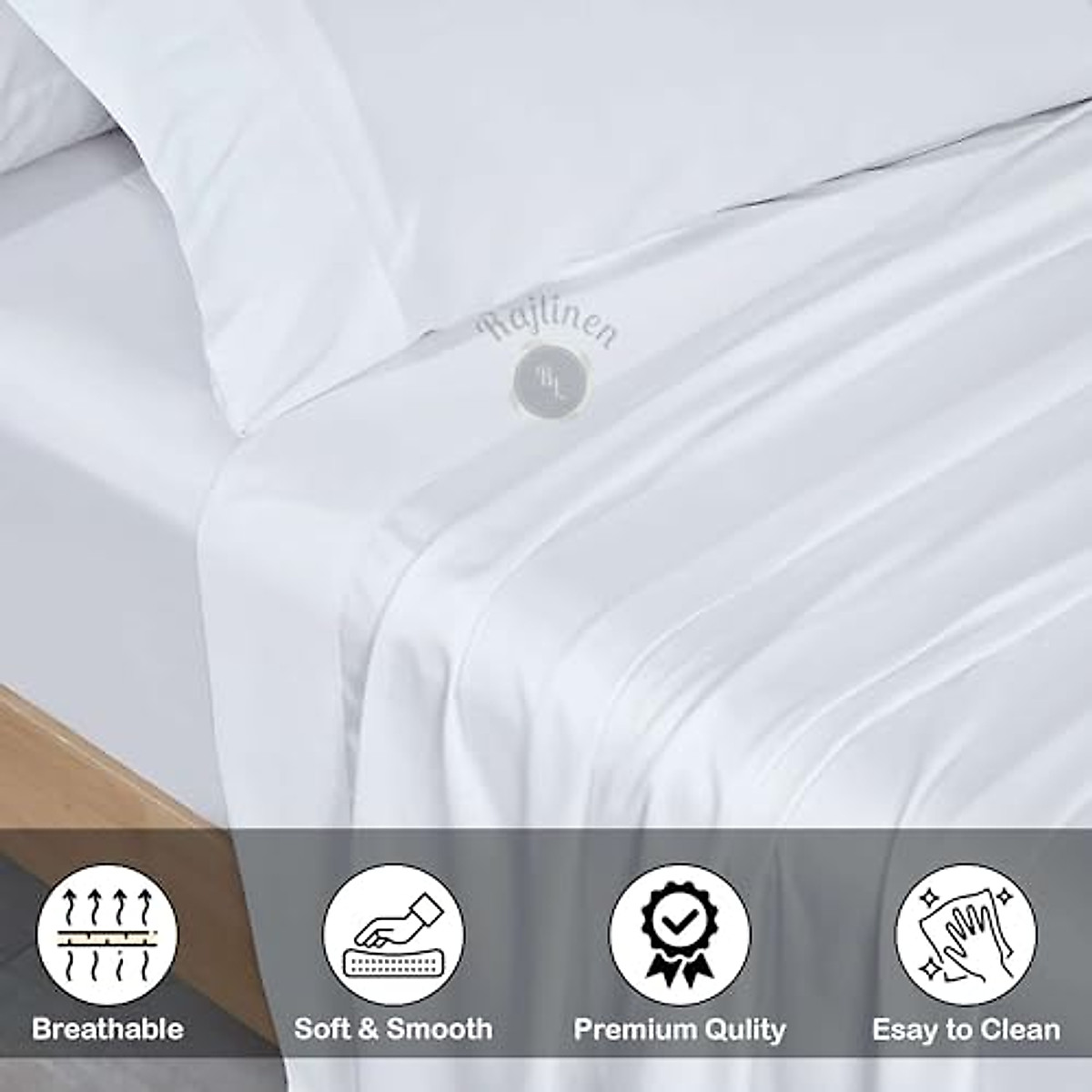 King Size Bed Sheets - 600 Thread Count Egyptian Cotton - 15 Inch Deep Pocket Fitted Sheet - Cooling Sheets - 4 Piece Premium Sheet Set for King Bed - White Solid
