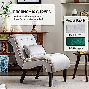 Bonzy Home Modern Accent Chairs for Bedroom Living Room Button-Tufted Velvet Reading Nook Lounge Chairs Upholstered Armless Slipper Chairs with Wooden Legs, Bright Sliver