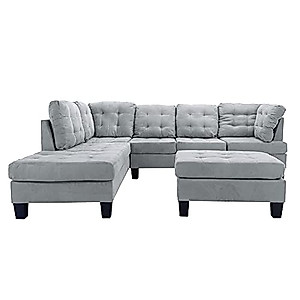 Casa Andrea Milano 3 Piece Modern Tufted Micro Suede L Shaped Sectional Sofa Couch with Reversible Chaise & Ottoman