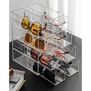 4 Drawers Acrylic Stackable Sunglasses Organizer, Clear Glasses Case Storage Organizer, Dust Proof & Waterproof Acrylic Drawers Sunglasses Storage Organizer for Dresser, Bedroom, Desk