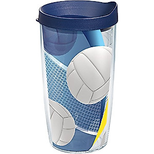 Tervis Made in USA Double Walled Serving It Up - Volleyball Insulated Tumbler Cup Keeps Drinks Cold & Hot, 16oz, Clear