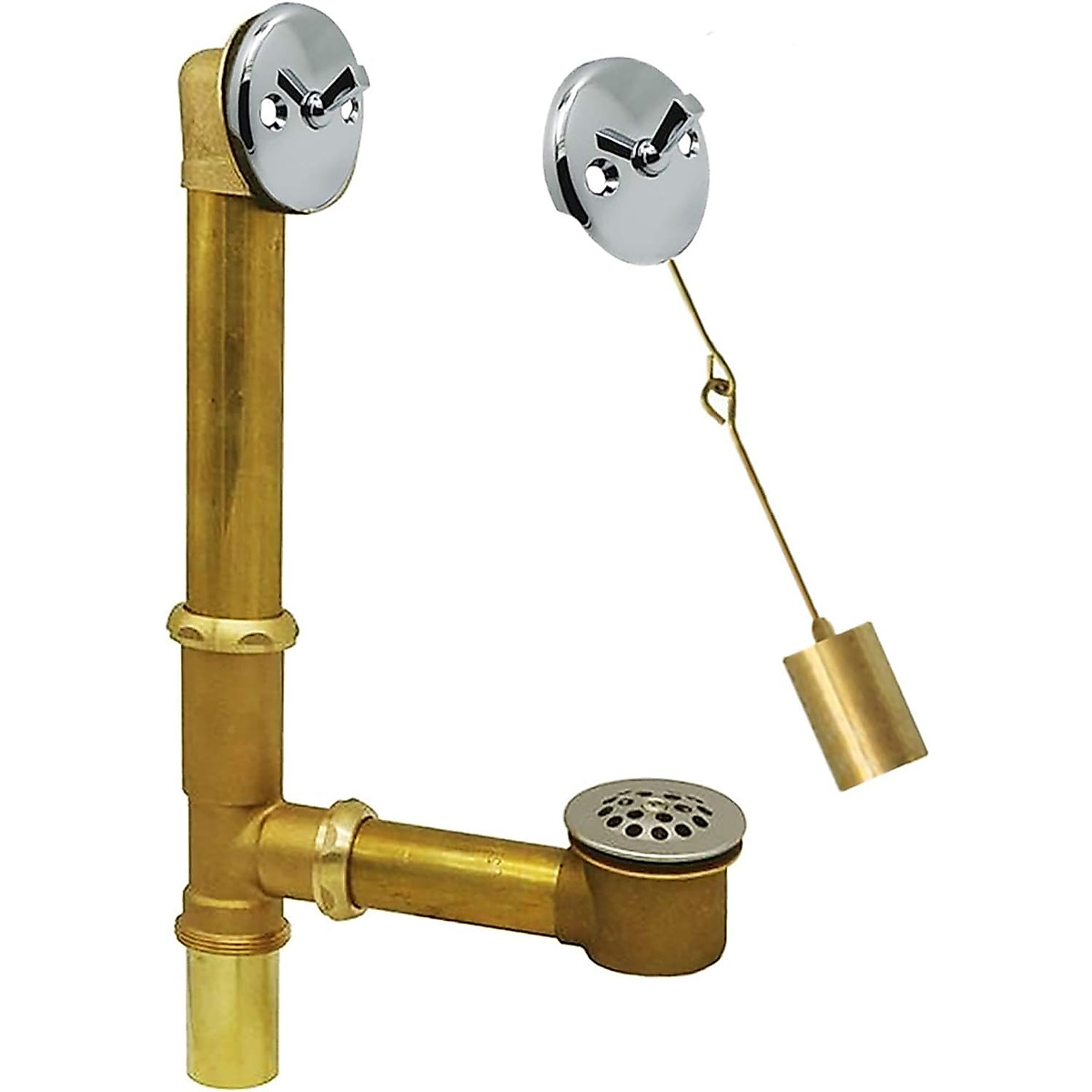Fine Fixtures Bathtub Shower Drain - 20 Gauge Brass Tubing, Trip Lever Overflow Assembly Tub Drain Kit