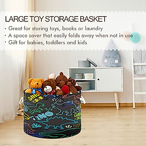 MNSRUU Round Storage Basket 20"x14" Dino T-rex Dinosaurs Collapsible Organizer Basket with Handles, Fabric Nursery Laundry Basket Large Capacity