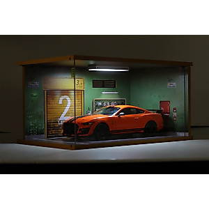 1/18 Scale Model Car Display Case - 1:18 Car Garage Display Case with Clear Acrylic Cover and LED Lighting for Die-Cast Cars (1 Parking Green Wall-Left)