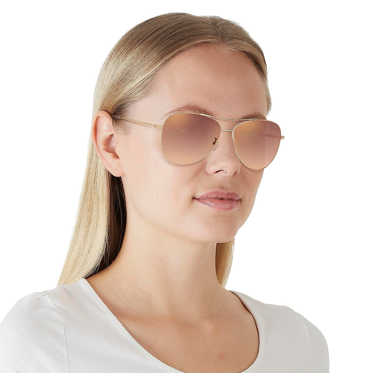 Coach HC7079 Sunglasses, Light Gold/Rose Gold Gradient Mirrored, 58 mm