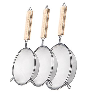 Weymier Fine Mesh Strainers For Kitchen, Stainless Steel Mesh Strainers With Wood Handles,Set of 3 Sizes: 4.9"，6.3"and 7.9"