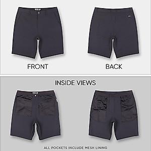 Brickline Mens Shorts for Men, Hybrid Casual Golf Dress Flat Front Quick Dry Stretch Board Shorts, Lightweight Chino Short Black - 36