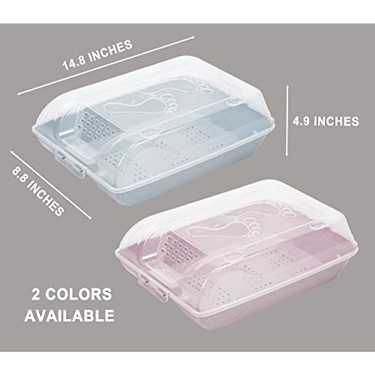 YEAVS 6 Pack Storage Shoe Box Stackable, Thickened Clear Plastic Shoes Containers, Sneaker Organizer Bins with Lids (Pink)