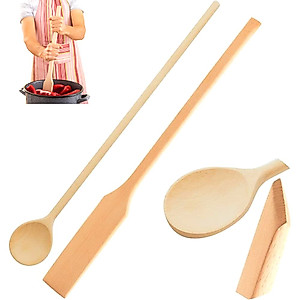 Mr.Woodware Wooden Kitchen Utensils- 24 Inch Long Handle Beech Wood Wok Spatula and Cooking Spoon - 2 in 1 Wooden Cooking Utensils Set for Mixing in Big Stock Pots Cauldron (Spoon & Spatula)