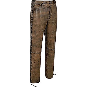 Cowboy Western Traditional Native American Leather Pants for Men Casual Classic Breeches Fashion Pant (Dirty Brown, 36'' Waist for 34'' 35'')