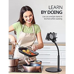 Cell Phone Stand, Gooseneck Flexible Arm Universal Phone Holder, Angle Height Adjustable Phone Stand for Desk, Lazy Bracket Holder, Aluminum Alloy Phone Holder Compatible with 3.5"-6.7" Devices(Black)