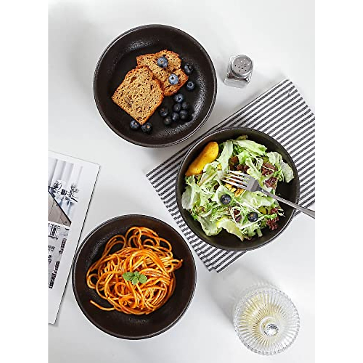 Ghaexui Ceramic Pasta Bowls, Salad Bowls, Large Serving Bowl Set - 35 Ounce, Set of 4, Matte Black