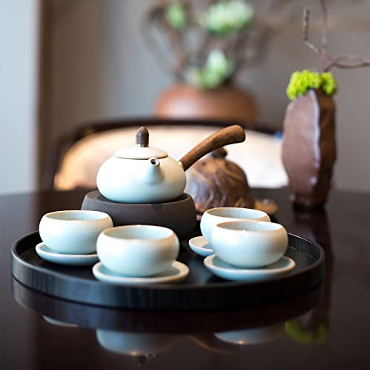 Round Natural Wood Serving Tray, 13inch Wooden Plate Platter Tea Food Dishes Water Drink for Countertop Kitchen Coffee Table Breakfast