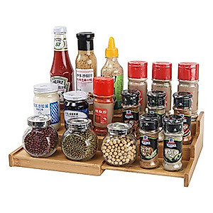 YCOCO Spice Rack Organizer for Cabinet,3 Tier Expandable Bamboo Spice Storage,Step Spice Holder for Jars Seasonings and Spice Bottles