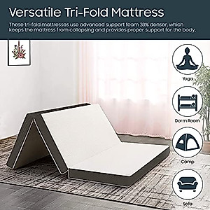 Zayton 3-Inch Tri-Folding Portable Floor Gel Memory Foam Mattress | Comfortable Support, Standard Size, Cot Pad, Breathable Mesh Sides with Ultra Soft, Removable and Washable Cover, Twin, White