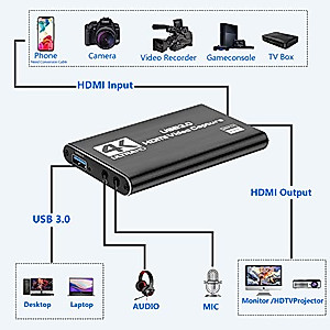 Capture Card Nintendo Switch, Video Capture Card, Game Capture Card 4K 1080P 60FPS, HDMI to USB 3.0 Capture Card for Streaming Work with PS4/PC/OBS/Camera