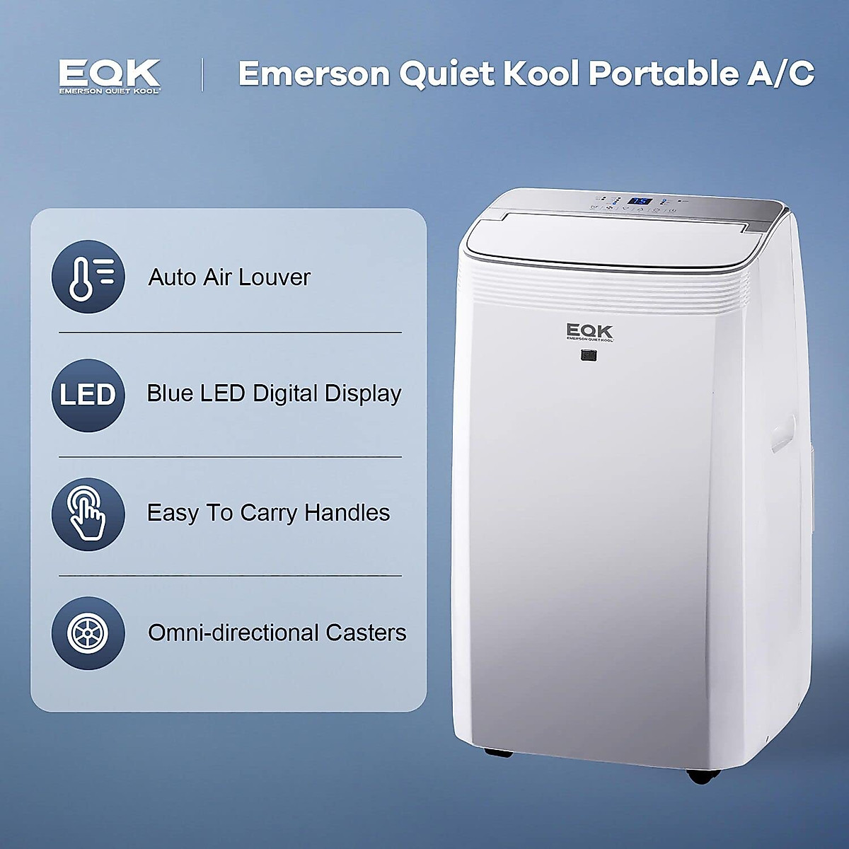 Emerson Quiet Kool 14000 BTU ASHRAE/10000 BTU DOE 115V Portable Air Conditioner with Dehumidifier and Remote Control, AC for Apartment, Bedroom, Medium/Large Rooms up to 550 Sq. Ft. in White
