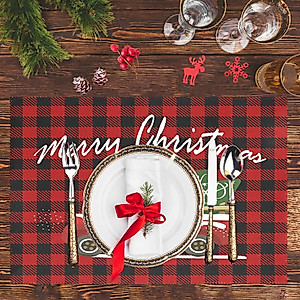 visesunny Merry Christmas Red Buffalo Plaid Truck Placemat Set of 4 Table Mat Desktop Decoration Placemats Non Slip Stain Heat Resistant 12x18 in for Dining Home Kitchen Indoor