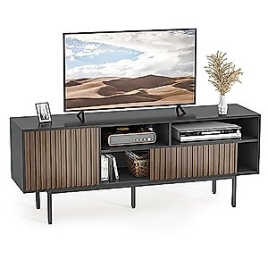 TV Stand, Wood Entertainment Center with Storage Shelves Cabinet, 59" Mid Century Modern Television Stand for up to 65", TV Console Table for Bedroom, Living Room