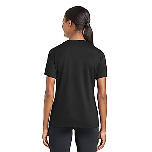 SPORT-TEK Ladies PosiCharge RacerMesh V-Neck Tee. LST340, Black, Large