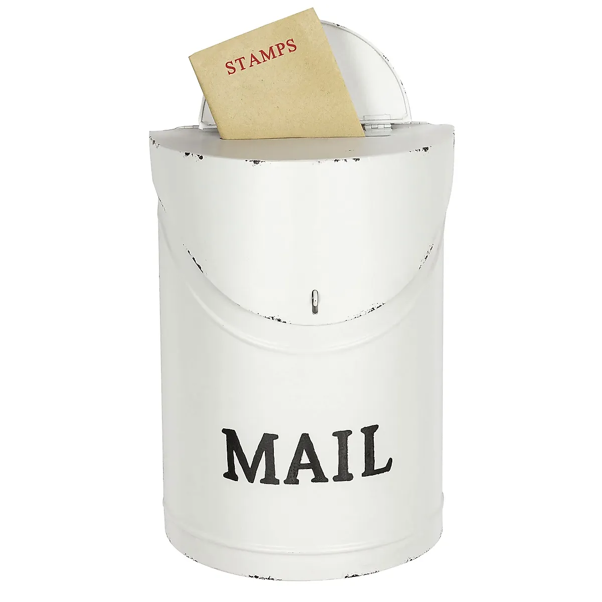 Rustic White Wall Mounted Mailbox Outdoor Metal Decorative Post Mail Box, Home Office Parcel Box with Drop Slot Secure Lock