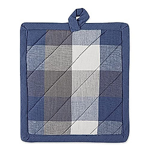 DII Tri-Color Check Collection Kitchen, Potholder Set, French Blue, 2 Piece