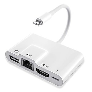 Sharllen RJ45 Ethernet Adapter 4 in 1 Lightning to HDMI Adapter 1080P HD Network LAN Wired Adapter USB Data Sync Charging Card Reader Compatible with iPhone/iPad/TV/Monitor/Projector/Keyboard/Mouse