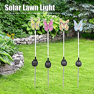 Hosi Solar Lawn Light, Easy to Install Butterflies Shaped Stainless Steel 4Pcs Waterproof Solar Pathway Lights, 30.7X4.1Inch for Gardens Lawns