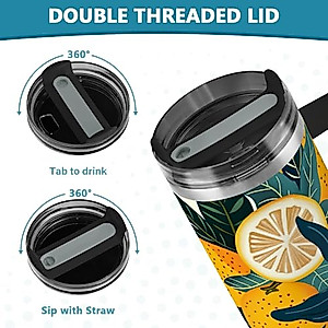 FRCSDIY Leaf Lemon Insulated Tumbler with Handle and Straw Lid,30oz Leakproof Stainless Steel Cup BPA-Free Water Bottle
