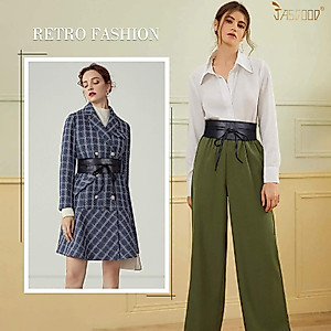 JASGOOD Women Fashion Leather Obi Belt- Plus Size Black Wide Fashion Wrap Waist Belt for Ladies,Black,Fit Waist Size 38-43 Inch