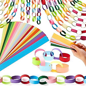 Lincia 1000 Sheets Bright Paper Chain Strips Construction Paper 1 x 8 Inch Assorted Colors DIY Color Folding Paper with Double Sided Tape for Kids