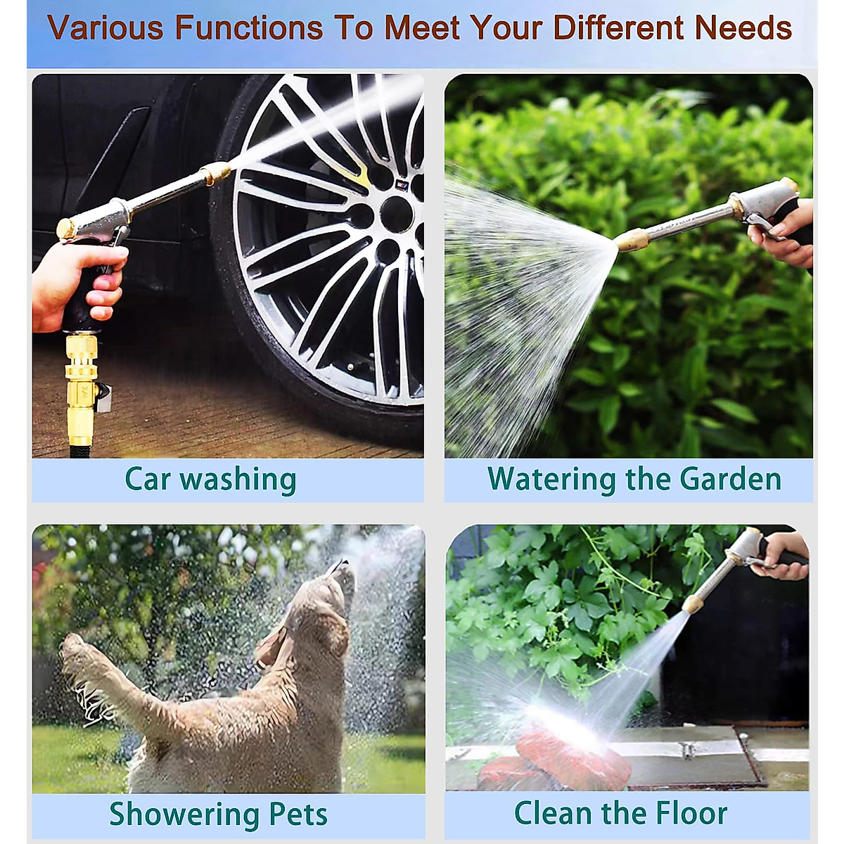 Upgrade Garden Hose Nozzle,100% Heavy Duty Metal Spray Gun With Full Brass Nozzle,High Pressure Water Hose Nozzle Sprayer Head,3/4" Quick Connectors,for Lawn & Garden,Washing Cars,Showering Dogs&Pets