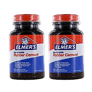 Elmer's No-Wrinkle Rubber Cement, Acid-Free, 4 Oz Bottle, Pack of 2