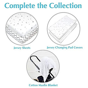 American Baby Company 100% Natural Cotton Muslin Swaddle Blanket, Gray Stars/Moon, 47" x 47", Soft Breathable, for Boys and Girls