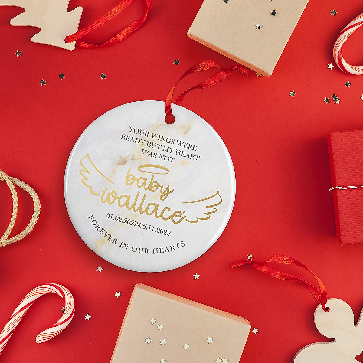 Miscarriage Gifts for Mothers, Personalized Memorial Ornaments Baby Christmas in Heaven, Custom with Name & Date - 6 Designs - Infant Loss Bereavement Gift for Parents, Remembrance Sympathy Gift, D4