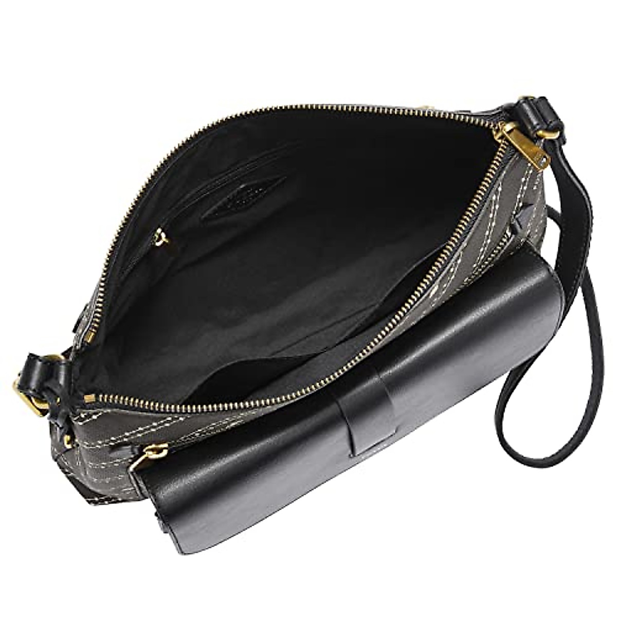 Fossil Women's Kinley Faux Leather Large Crossbody Purse Handbag, Black Signature Print (Model: ZB1643104)