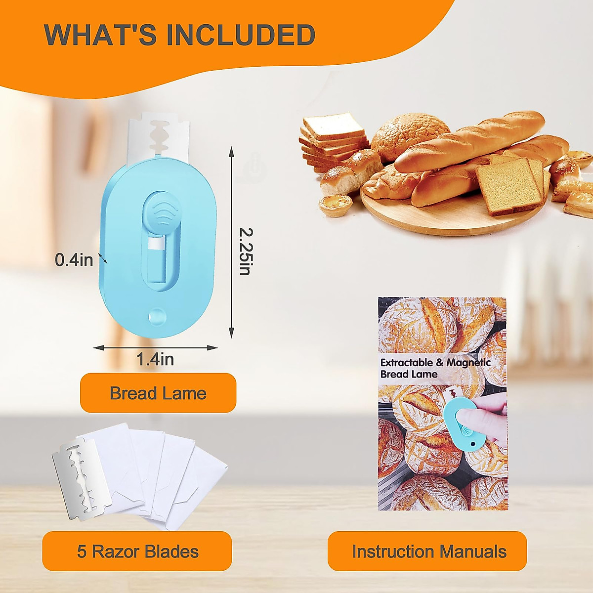 Xlajiao Magnetic Bread Lame Dough Scoring Tool, Professional Extractable Sourdough Scoring Tool, for Sourdough Bread Making & Bread Baking Tools, Sourdough Starter Kit, Included 5 Razor Blades