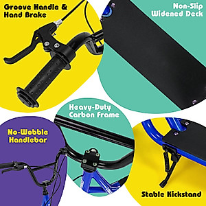 GYMAX Scooter, Kids & Adults Off-Road Scooter with 12" Inflatable Wheels, Adjustable Height Handlebar, V-Type Handbrakes & Axle Pegs for All Terrain, 8+ (Blue)