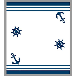 Nautical Place Cards - 25 Pack - Nautical Food Cards. Blue Anchor and Captain’s Wheel over Stripes Design, for Dinner Parties, Banquets, Cocktail Parties, Buffet. 2” x 3.5”. Scored for Folding.